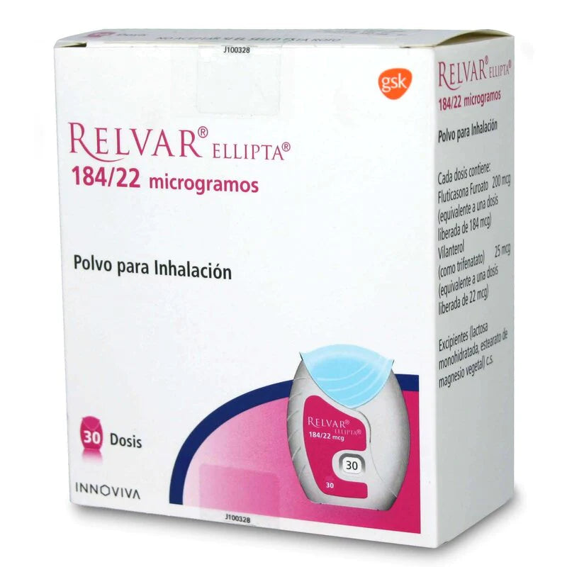 Relvar ellipta inhalador bucal 184mg/22mg microgramos 30 dosis