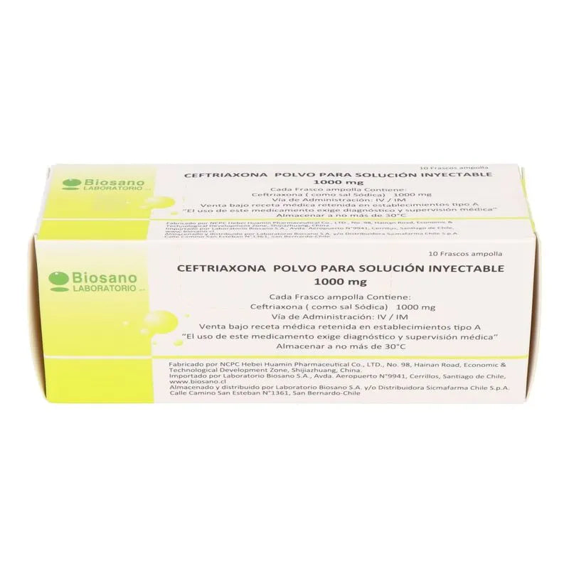 Ceftriaxona Polvo Para Solución Inyectable 1000mg (1 unidad)